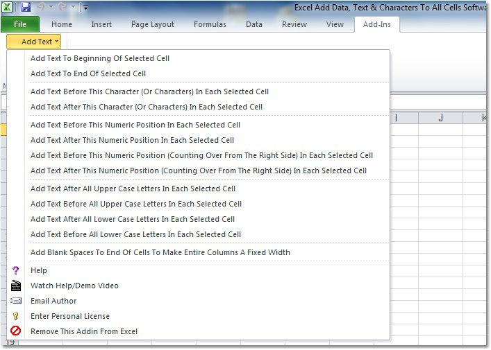 Excel Add Data Text Characters To All Cells Software